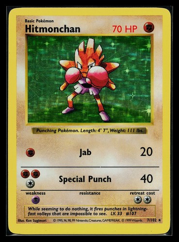 Pokemon Card - Hitmonchan Base Set (Shadowless) 7/102 Holo Rare | eBay