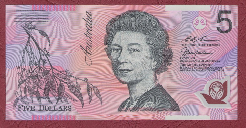 AUSTRALIA POLYMER BANKNOTE 1997 $5 EVANS / McFARLANE 1ST PREFIX BA97 ...