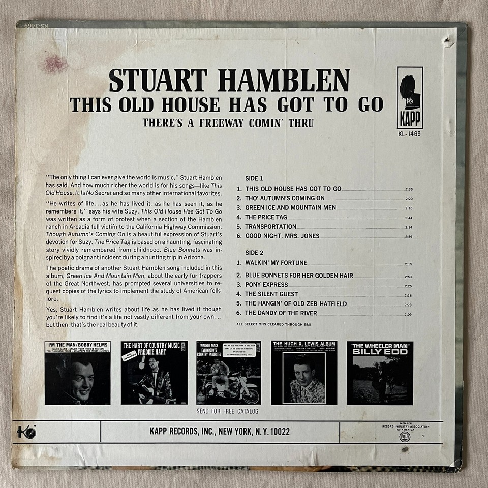 STUART HAMBLEN This Old House Has Got To Go 1966 Vinyl LP Kapp KL-1469 ...