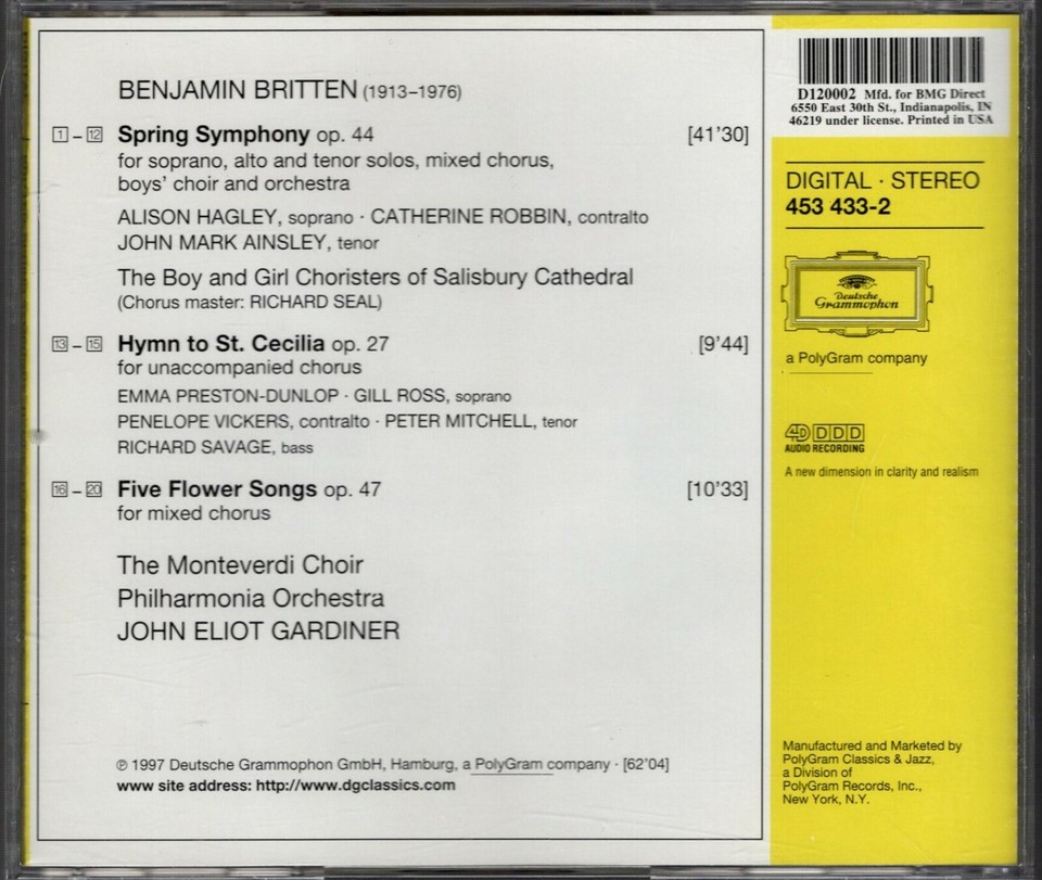 GARDINER "BRITTEN: SPRING SYMPHONY" CD 1997 deutsche grammophon | eBay