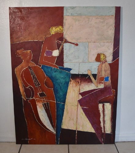 M. Harold (1935-2012) Original Oil Painting On Canvas Female Jazz Group ...