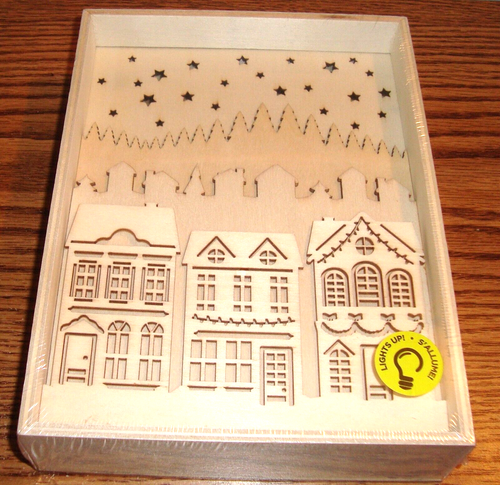 NEW Christmas DIY Light Up VILLAGE Box Wood Decor 3D Ready to Paint 8.5 ...
