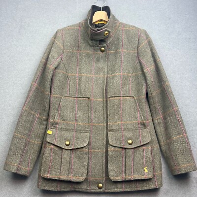 JOULES Field Coat Women UK 12 Green Jacket Tweed Wool Country Plaid ...