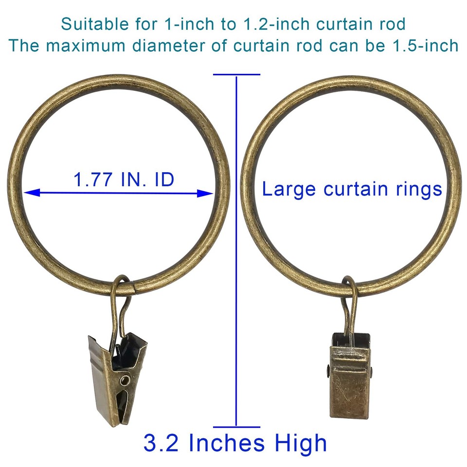 20 Pack Bronze Curtain Rings with Clips, Curtain Hooks Hangers Clip ...