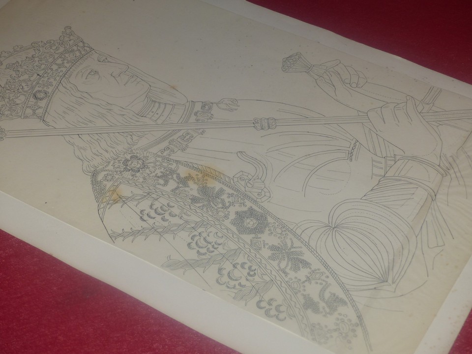 Drawing Original On Tracing Paper/Ink End Xixth King? Fleece Gold Suits ...