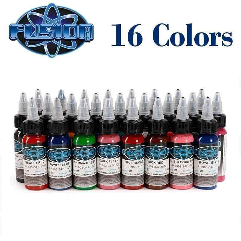 US 25 Color Tattoo Ink Set Genuine Fusion Inks 1oz 30ml Bottles ...
