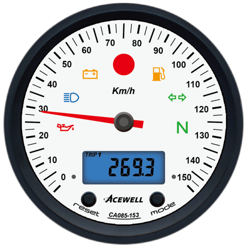 95mm speedometer 150kmh white face digital tacho black anodized bezel ...