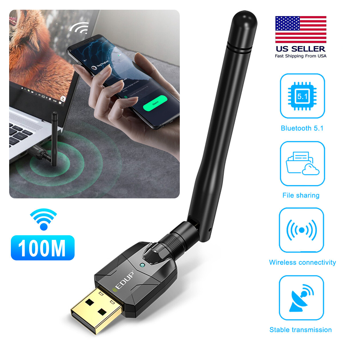 Computer Bluetooth receiver 5.1 Long Range100M EDR For PC&Desktop | eBay