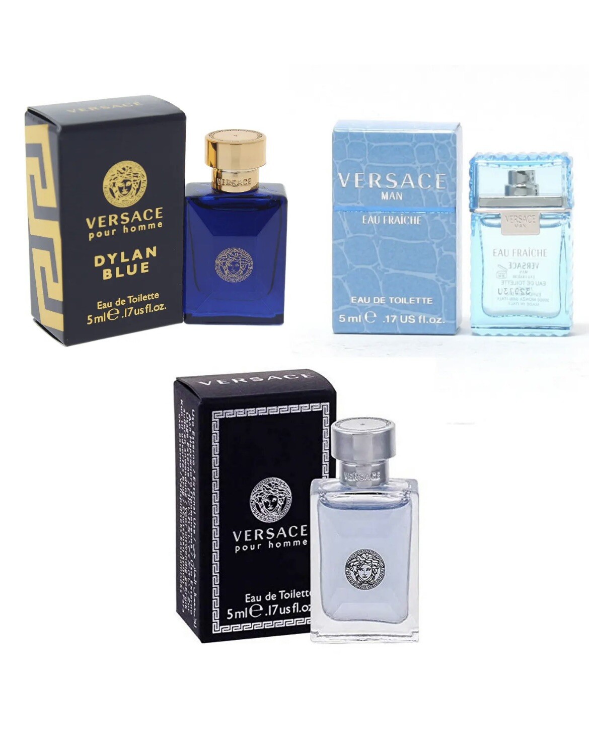 Set of 3 Versace Pour Homme, Eau Fraiche, Dylan Blue Men Mini Perfume ...