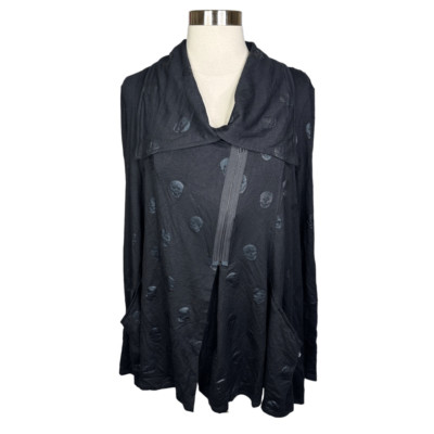 Terez Black Skull Foil Print Draped Jacket Size Medium Shawl Collar ...