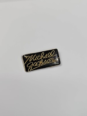 Michael Jackson Souvenir Lapel Pin Black & Gold Colors Cursive Writing ...