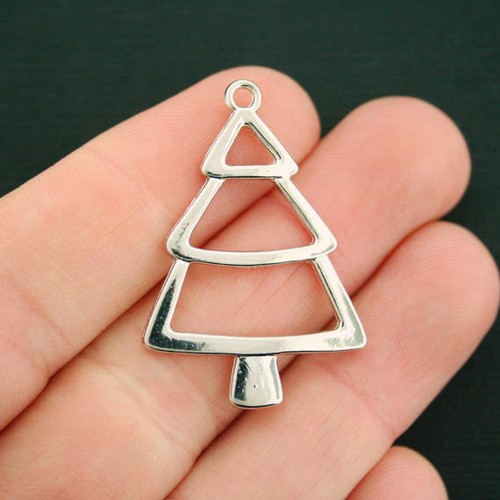 6 Christmas Tree Charms Antique Silver Tone Large Size Open Design ...