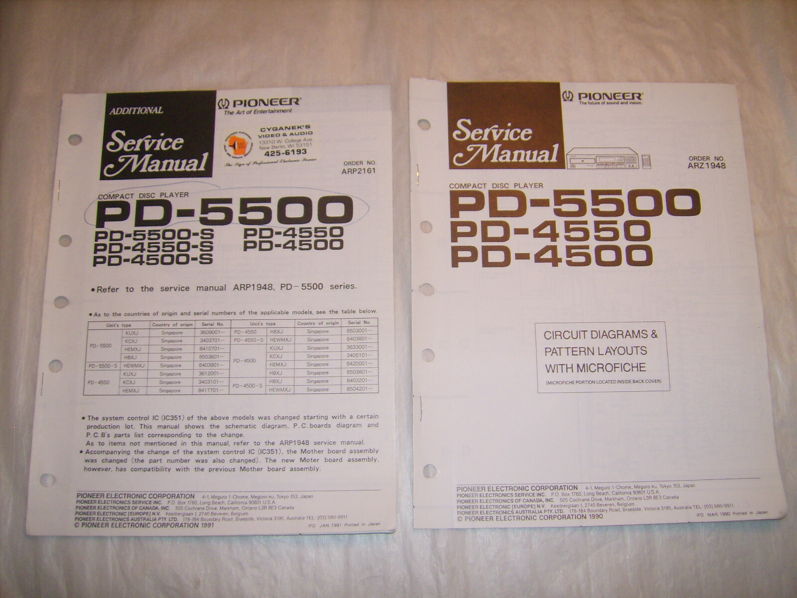 Pioneer PD-5500 PD-4550 PD-4500 Original Factory Paper Service Manuals ...