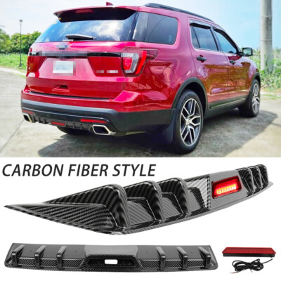Carbon Fiber Rear Diffuser Bumper Spoiler Lip w/LED Lights For Ford ...