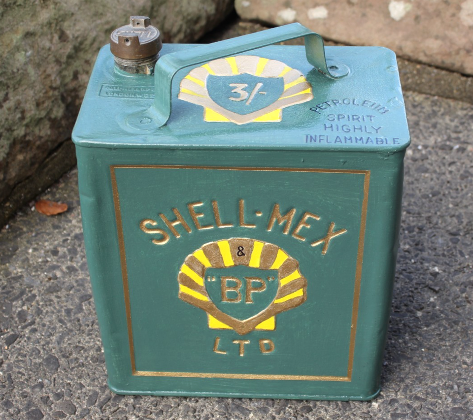 VINTAGE 1939 SHELL-MEX & B.P LTD 2 GALLON PETROL CAN & ORIGINAL SHELL ...