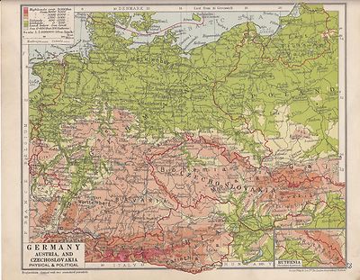 1931 MAP ~ GERMANY AUSTRIA & CZECHOSLOVAKIA PHYSICAL POLITICAL ...