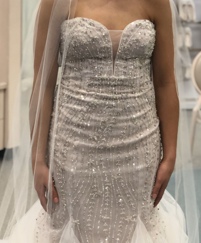 Galina Signature Wedding Dress Illusion Plunge Mermaid Style Size ...