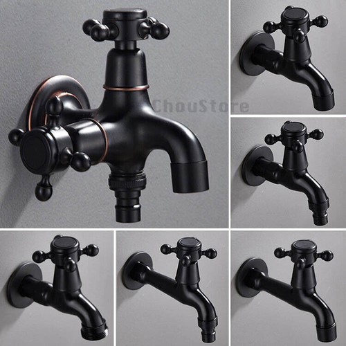Black Brass Bathroom Wall Tap Laundry Washing Machine Garden Cold Water ...