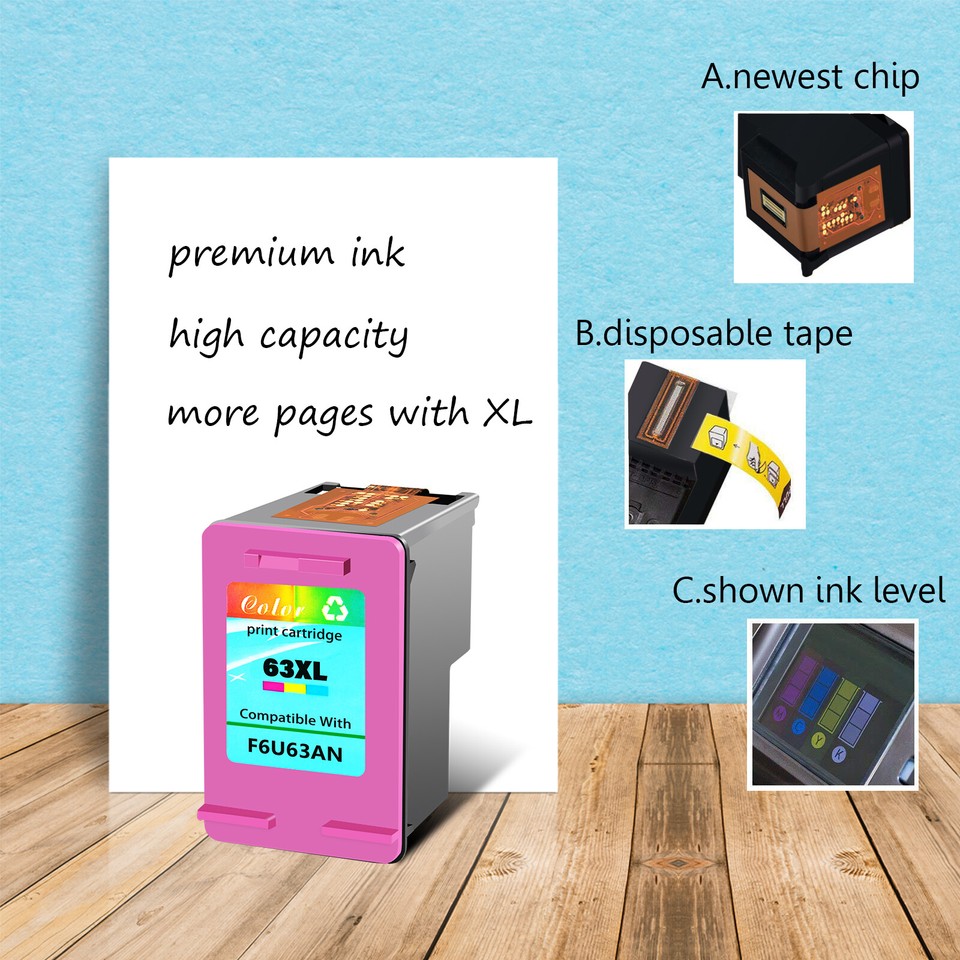 1PK 63XL 63 XL Color Ink Cartridge For HP Deskjet 1110 1112 2130 2132 ...