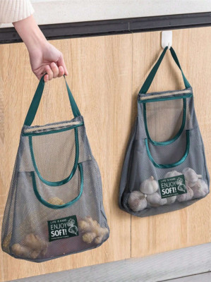 1pc Large Hanging Mesh Storage Bag - Double Layer Reusable Fruit & Veg ...