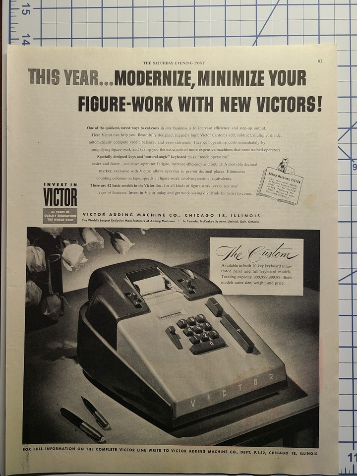 Vintage Print Ad 1952 Saturday Evening Post Victor Adding Machine ...