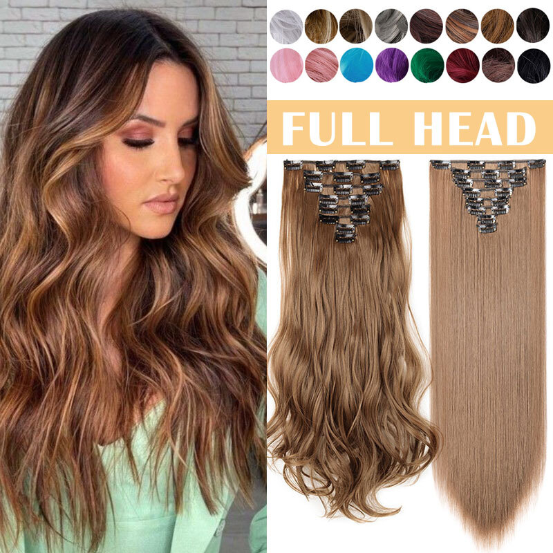 100% Natural Thick Clip in Hair Extensions 8 Pieces Full Head Long As ...