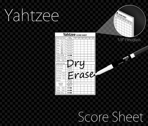 Hard Acrylic Yahtzee Score Sheet Plaque, Dry Erase, Reusable! | eBay