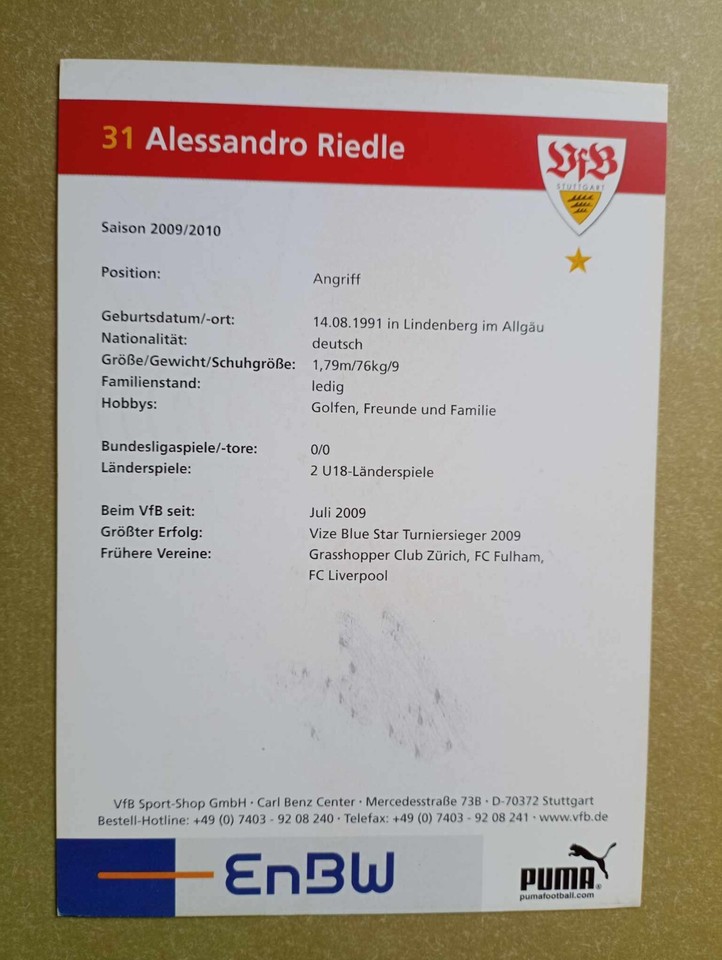 LiVERPOOL'1998/99-FULHAM'1999/2001 ALESSANDRO RiEDLE-HAND SIGNED CARD ...