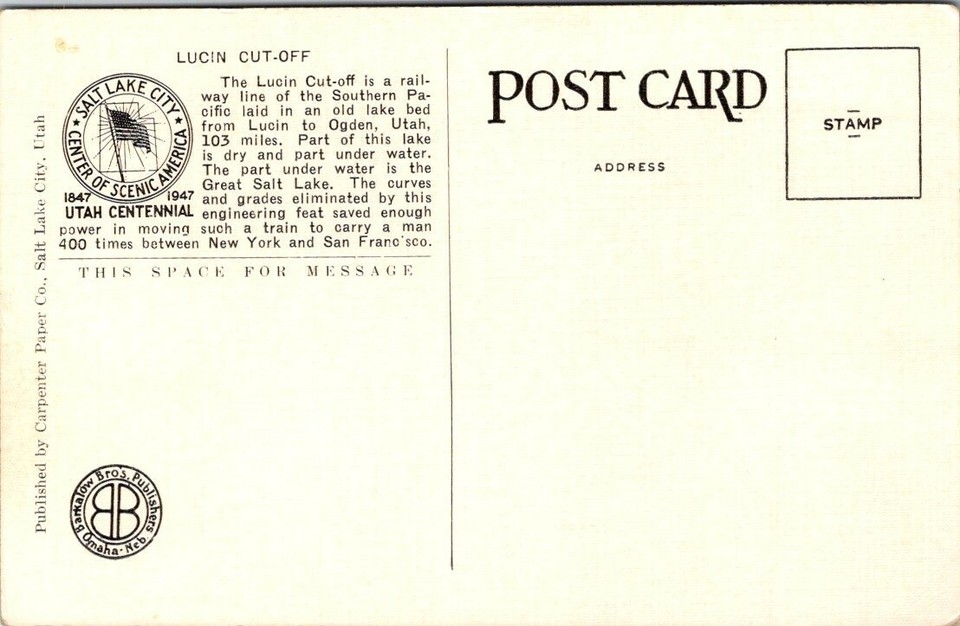 Postcard Lucin Cut Off Great Salt Lake Utah /White Border | eBay