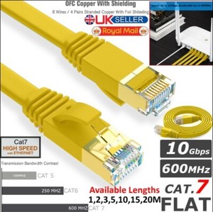 Cat7 Gold Plated RJ45 10Gbps Flat Ultra Thin Ethernet Network PC Patch ...