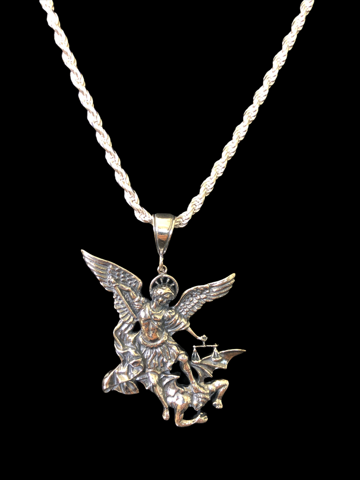 St Michael Archangel Pendant with Necklace 925 Silver Rope Chain Saint ...