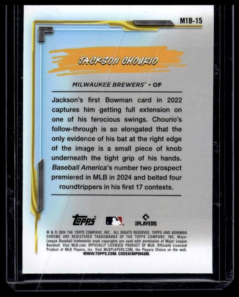 2024 Bowman Chrome #M1B-15 Jackson Chourio My 1st Bowman Mojo ...