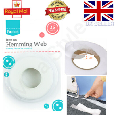 25M LARGE WONDER WEB IRON ON HEMMING TAPE BONDING ROLL SEWING CRAFT ...