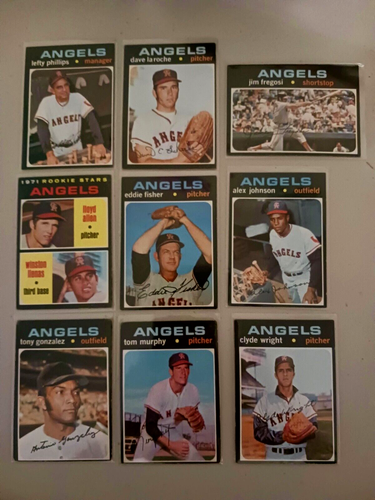 Lot of 9 1971 Topps CALIFORNIA ANGELS vintage cards ALEX JOHNSON, CLYDE ...