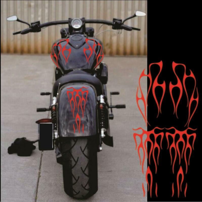 Pair Motorcycle GAS TANK & FENDER Red Flame Style Vinyl Decal Sticker ...