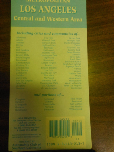 AAA MAP CENTRAL&WESTERN METROPOLITAN LOS ANGELES, CAL 1994 FREE ...