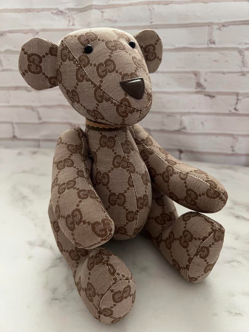GUCCI GG Pattern Monogram Teddy Bear Beige Canvas Plush Doll GUCCI GG Pattern Monogram Teddy Bear Beige Canvas Plush Doll