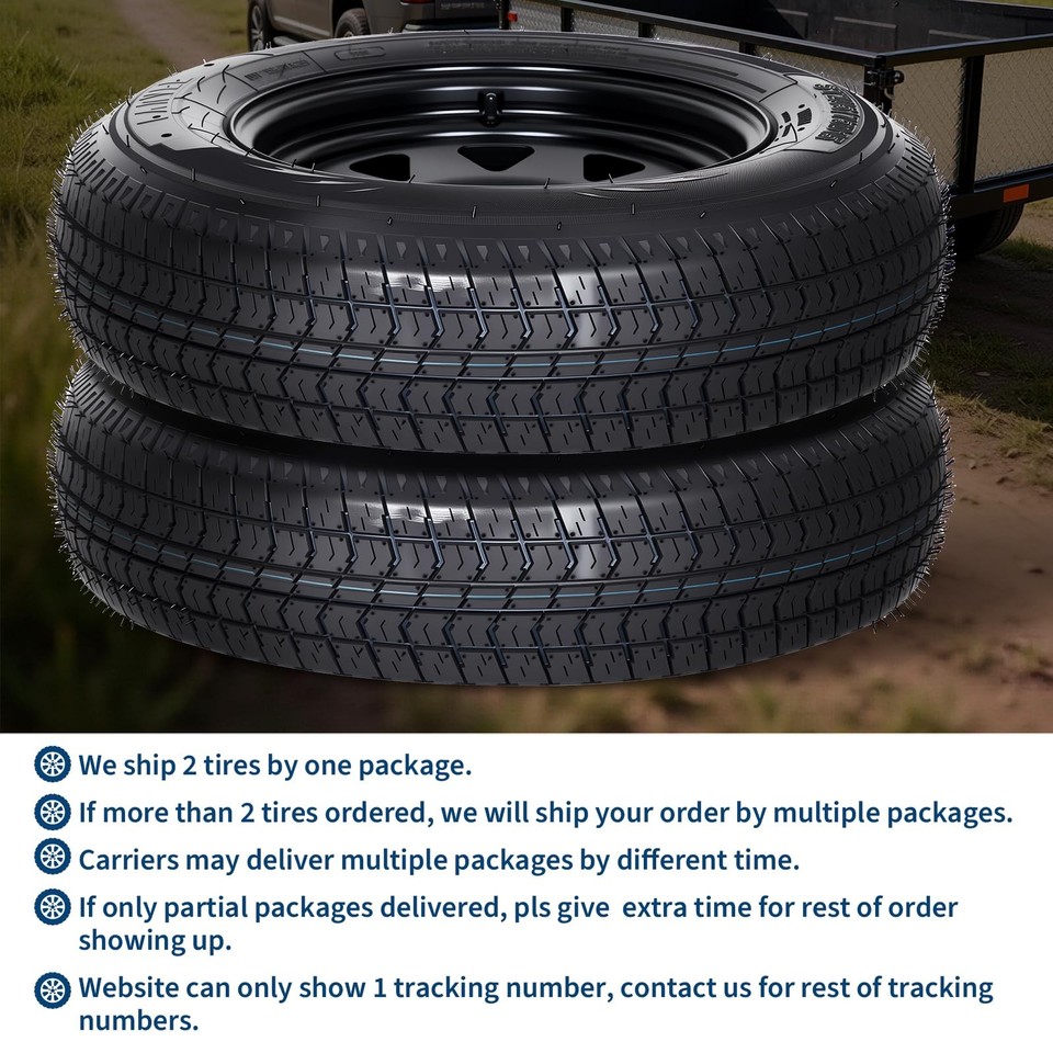 2-Pack Trailer Tires On 15" Rims ST205/75D15 6PR 5 Lug on 4.5" Camper ...