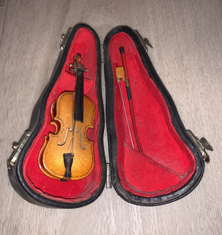 Vintage Minature Replica Wooden VIOLIN w/ Case And Bow - 6” | eBay