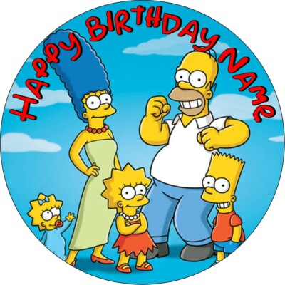 EDIBLE Simpsons Personalized 7.5in Circle Cake Topper Image Birthday ...