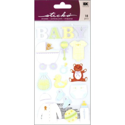 Sticko Stickers Baby Objects Buggy Rattle Diaper Bib Teddy Bear Bottle ...