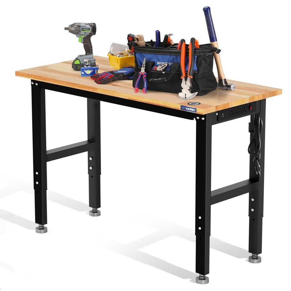 Workpro 48" Workbench Adjustable Height Work Table 1500LBS Load Rubber ...