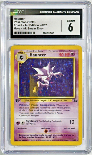 Pokemon Card - ERROR 1st Edition Haunter 6/62 Fossil Holo Ink Smear ...