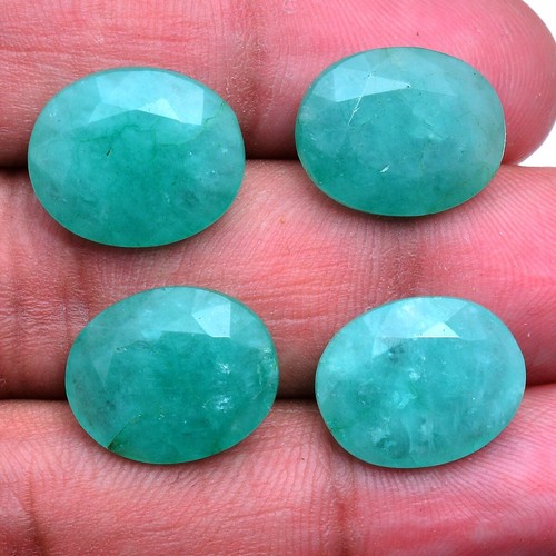4 Pcs Natural Emerald Oval Faceted Cut 15mm 12mm Stunning Loose ...