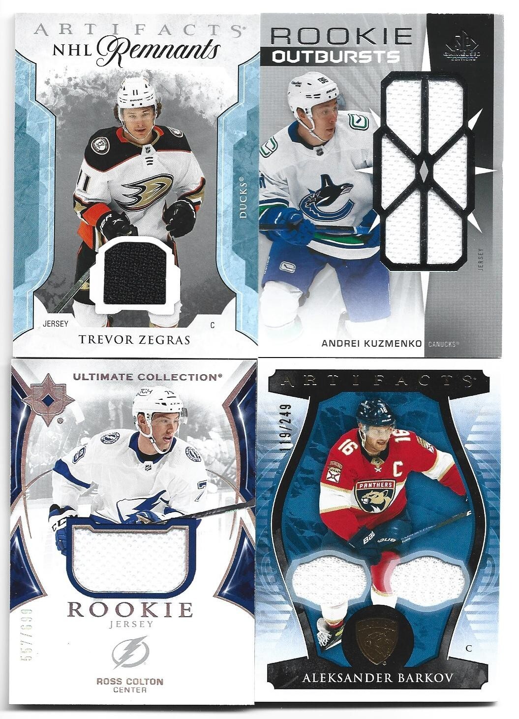 4 Hockey Jersey Card Lot Trevor Zegras Andrei Kuzmenko Rookie Ross ...