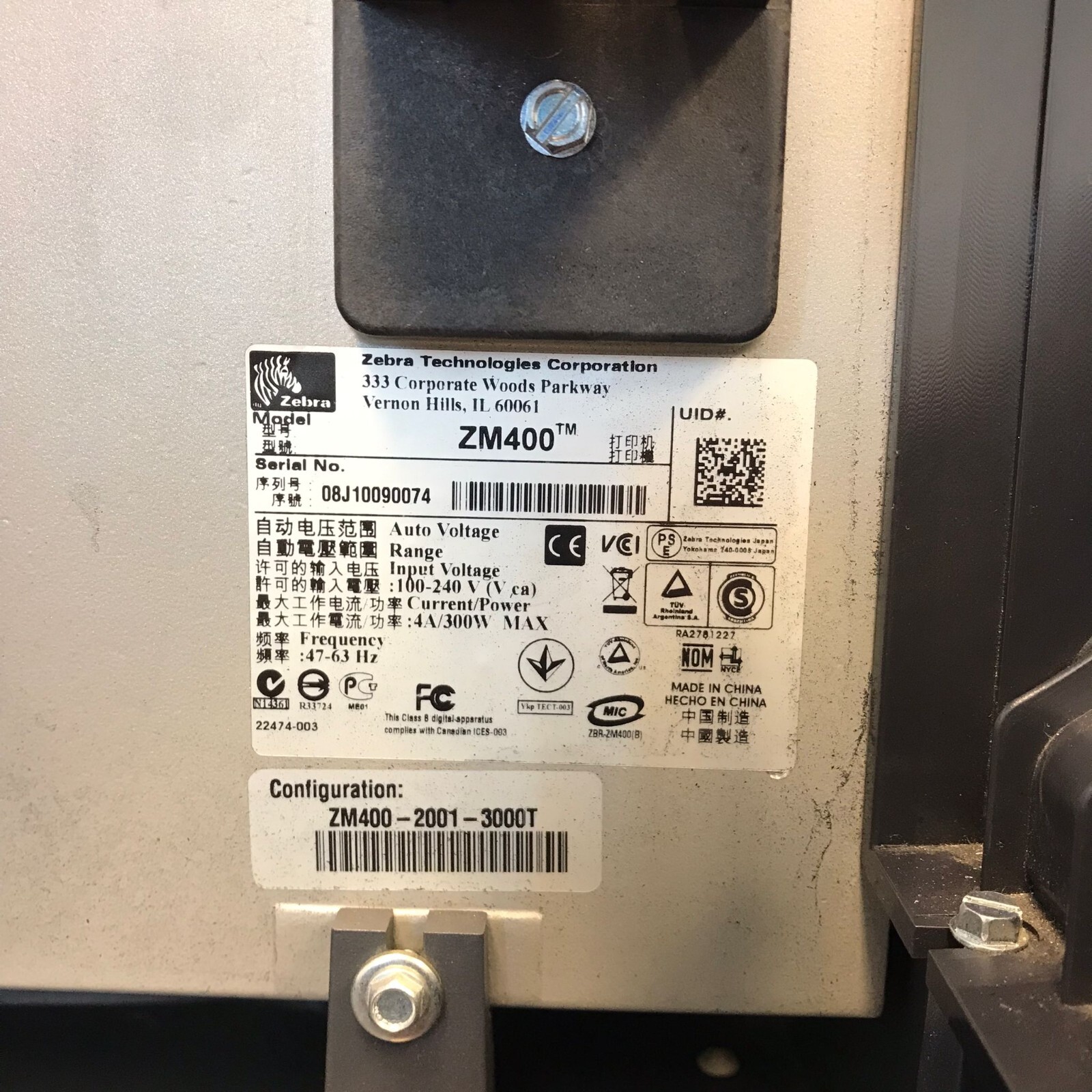 Zebra ZM400 Direct Thermal Label Barcode Printer ZM400-2001-3000T w ...