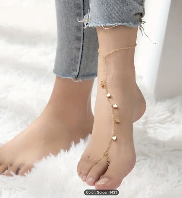 Mini Love Heart Tassel Pendant Toe Ring Anklet 18k Golden Plated | eBay
