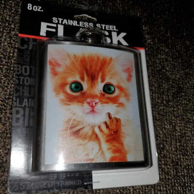 NEW 8 Oz Cat Flask Stainless Steel Kitty Flicking Off Middle Finger ...