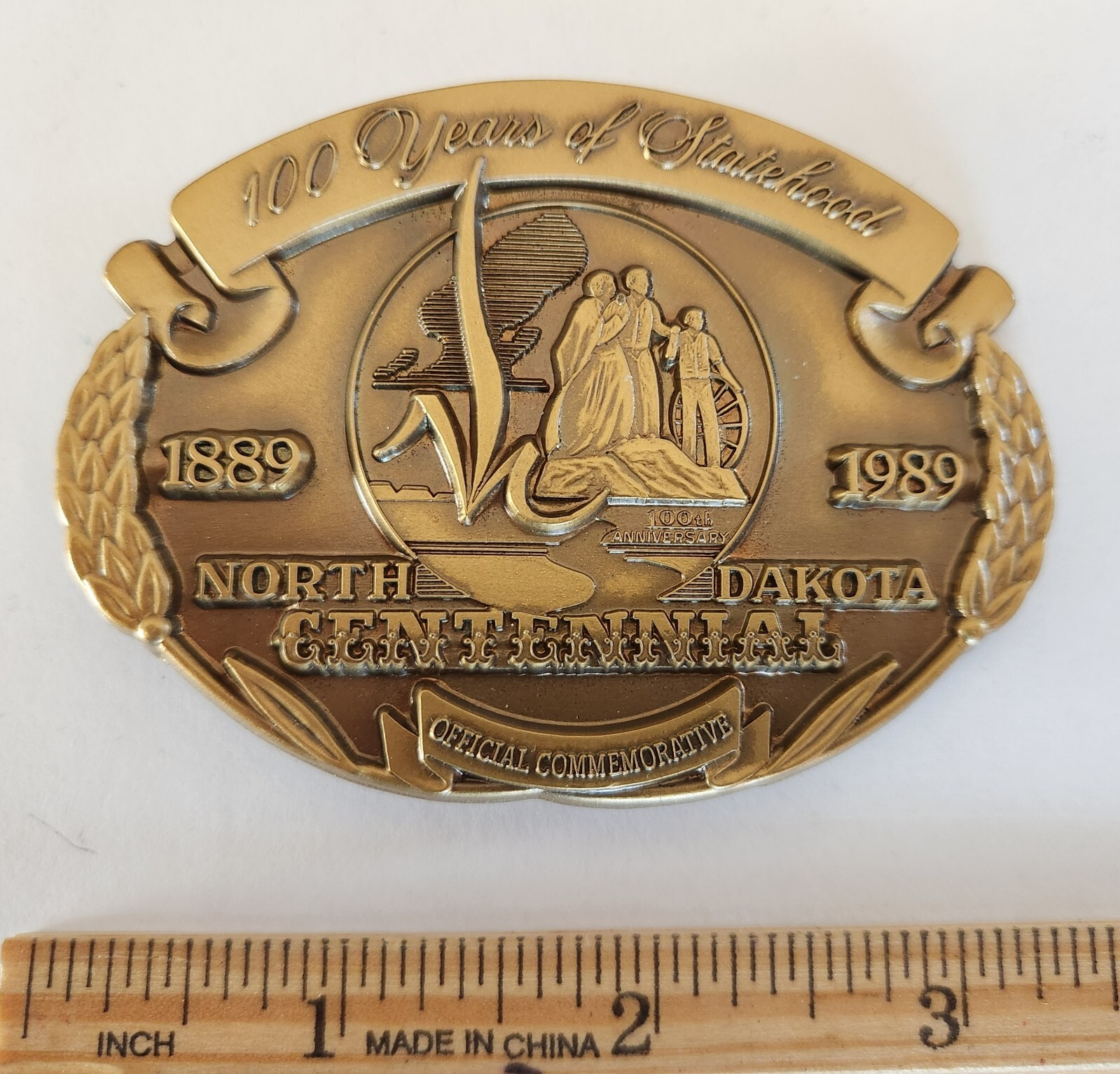 North Dakota Centennial Brass Belt Buckle - 1989 Issue - First of Three ...