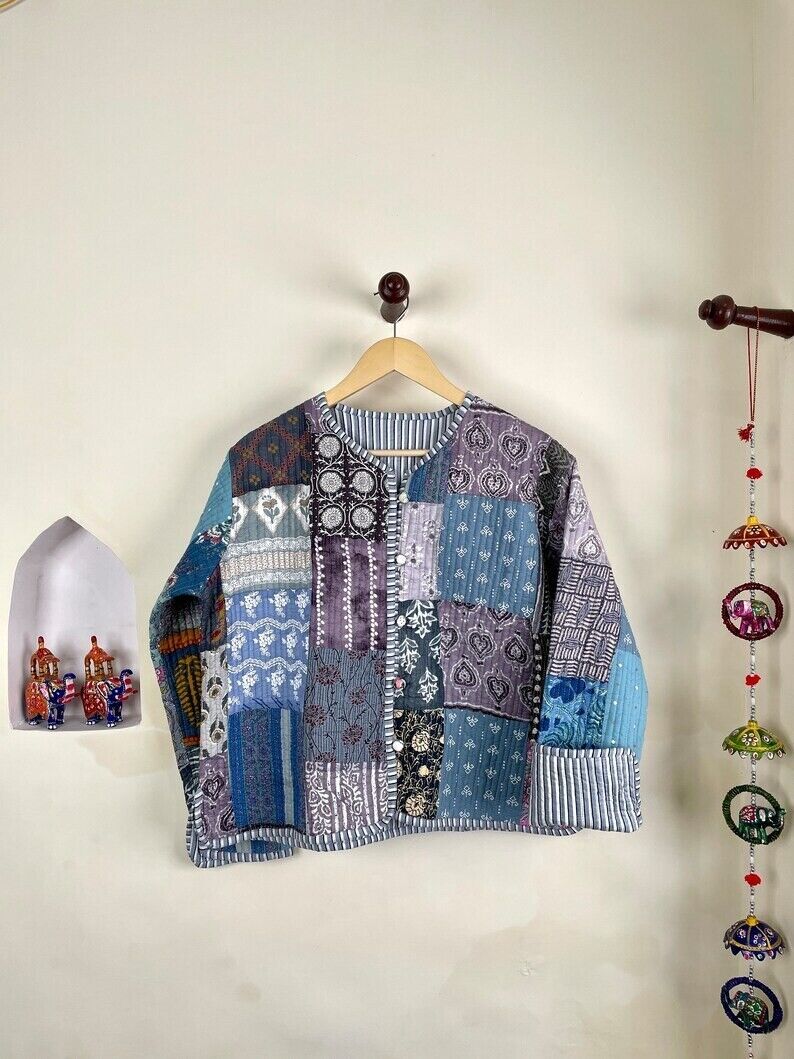 Grey Quilted Cotton Patchwork Jacket Handmade Cotton Jacket Women's ...